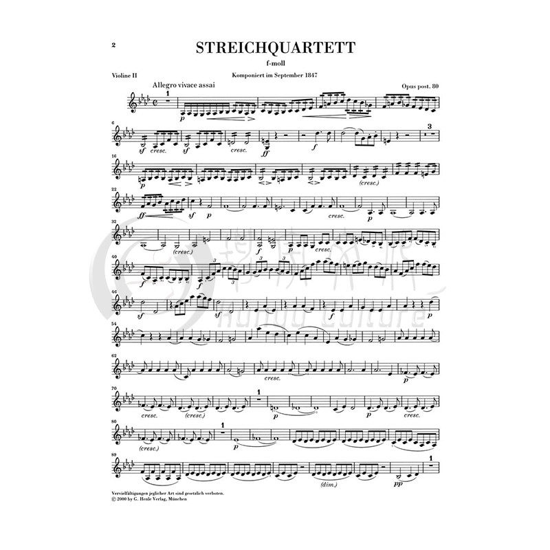 门德尔松弦乐四重奏 F小调 op post80分谱亨乐Henle原版进口乐谱书 Mendelssohn Bartholdy String ...