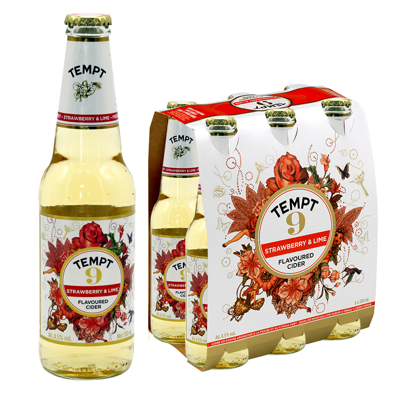 6瓶丹麦啤酒诱惑9号TEMPT Cider No.9草莓酸橙味露酒330ml_虎窝淘