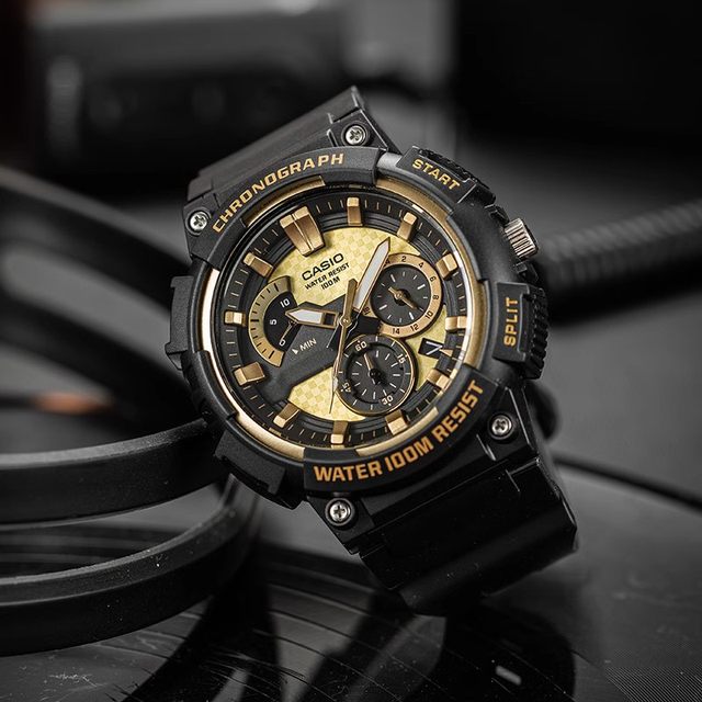 Casio Casio watch men's sports junior high school student black gold ...