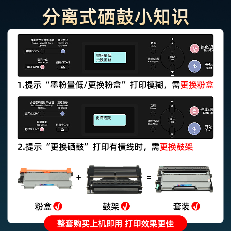 适用联想m7400硒鼓m7450f m7650df/dnf lj2400l 7600d打印一体机墨粉盒LT2441兄弟MFC7360 DCP7057碳粉鼓架_虎窝淘