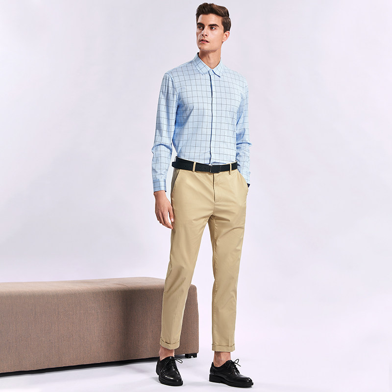 【精致商务】CANUDILO/卡奴迪路针织长袖衬衫男短袖商务衬衣格子_虎窝淘