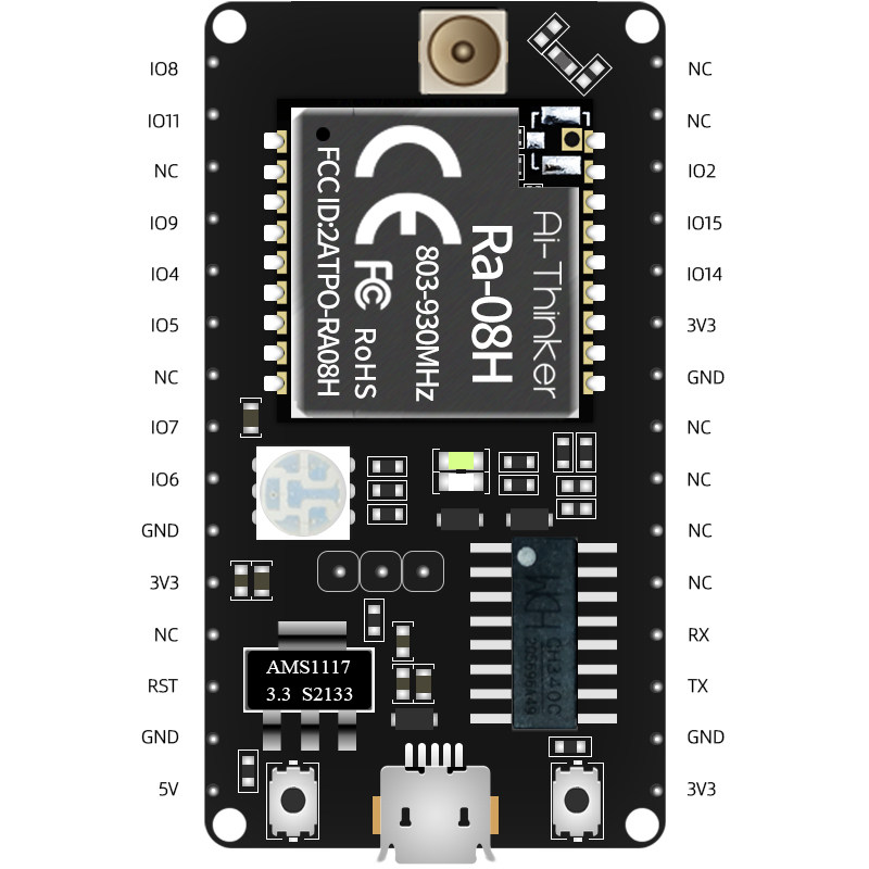 安信可LoRaWAN射频模块Ra-08H开发板/自带MCU/SMA接口915MHz天线_虎窝淘