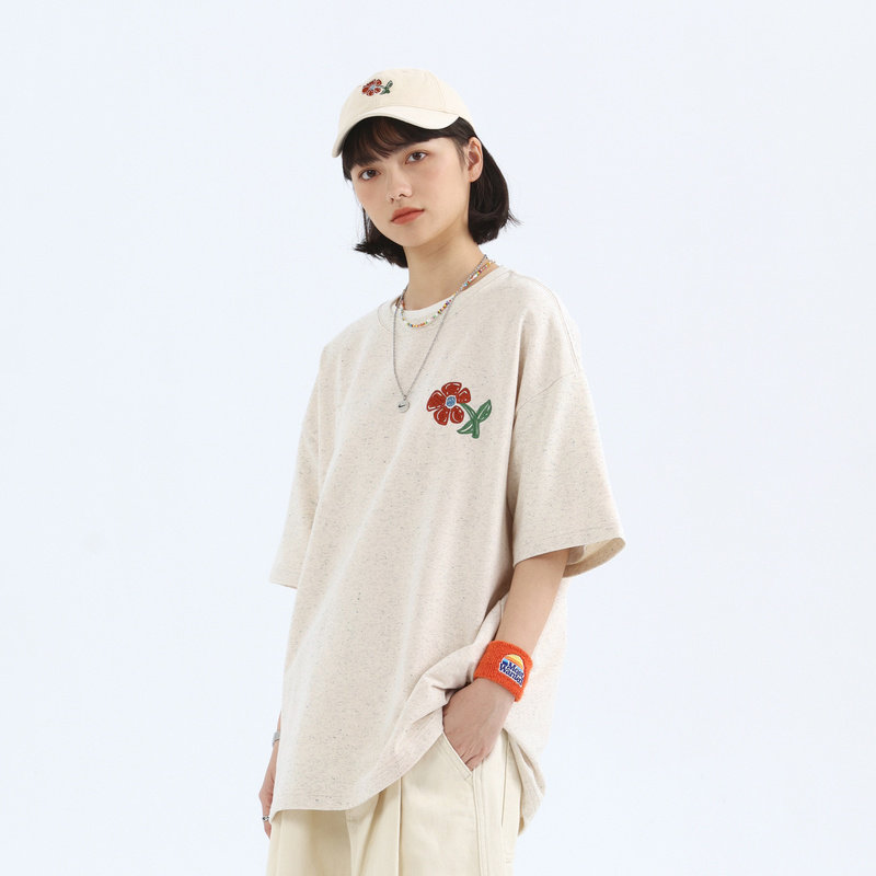 Mostwantedlab刺绣小花短袖t恤男夏宽松潮牌情侣装女夏季国潮MWTD_虎窝淘