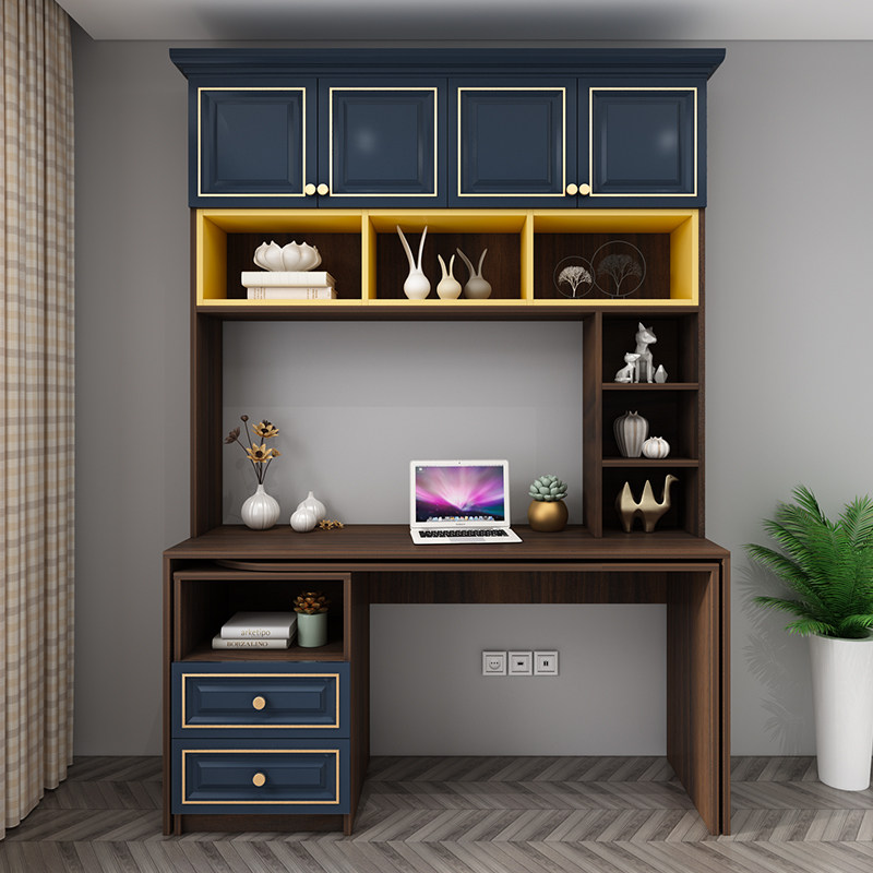轻奢转角连体书桌书柜衣柜组合一体柜欧式家用电脑桌台式桌子定制_虎窝淘