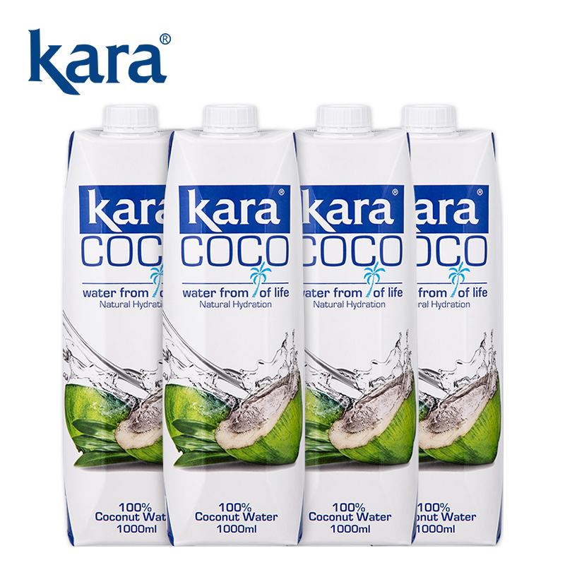 Kara100%椰子水1L*4补充电解质水印尼进口椰青水果汁饮料0脂低卡_虎窝淘