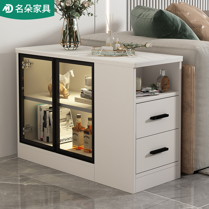 轻奢岩板沙发边几边柜现代客厅可移动茶台侧边储物柜角几小茶几_虎窝淘
