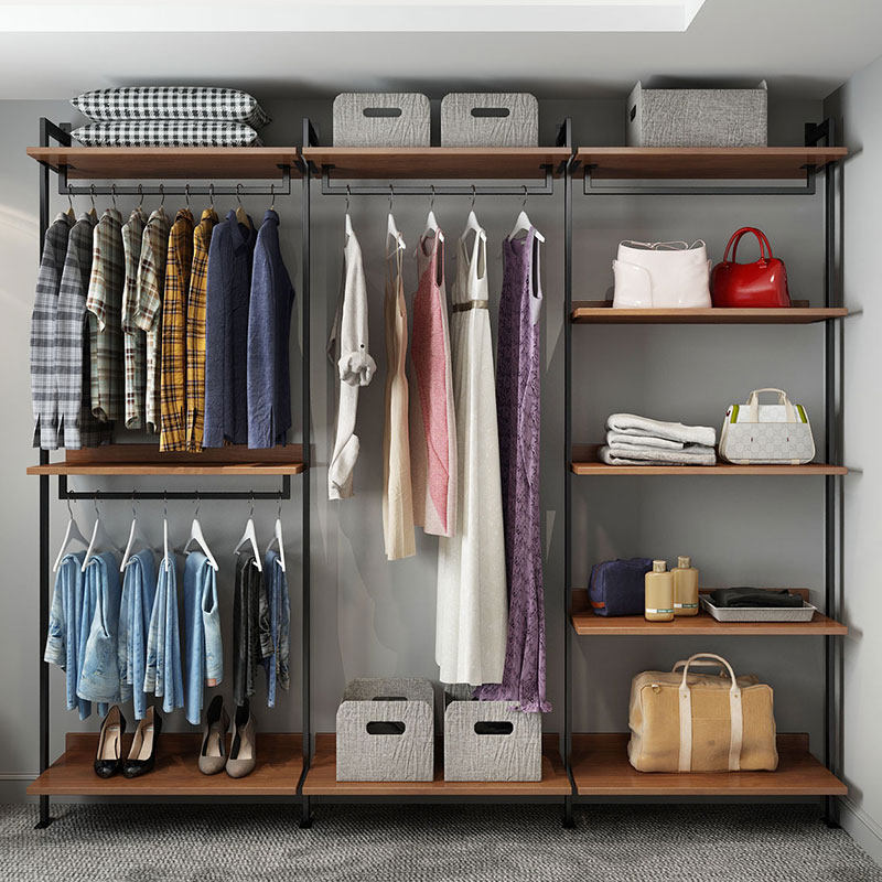 金属简易衣柜半上墙挂墙铁艺挂衣架落地卧室置物架开放式衣帽间_虎窝淘