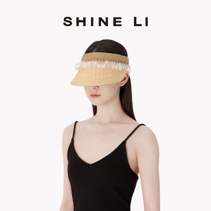 SHINE LI李姗闪钻金边空顶帽明星同款防晒遮阳帽女_虎窝淘