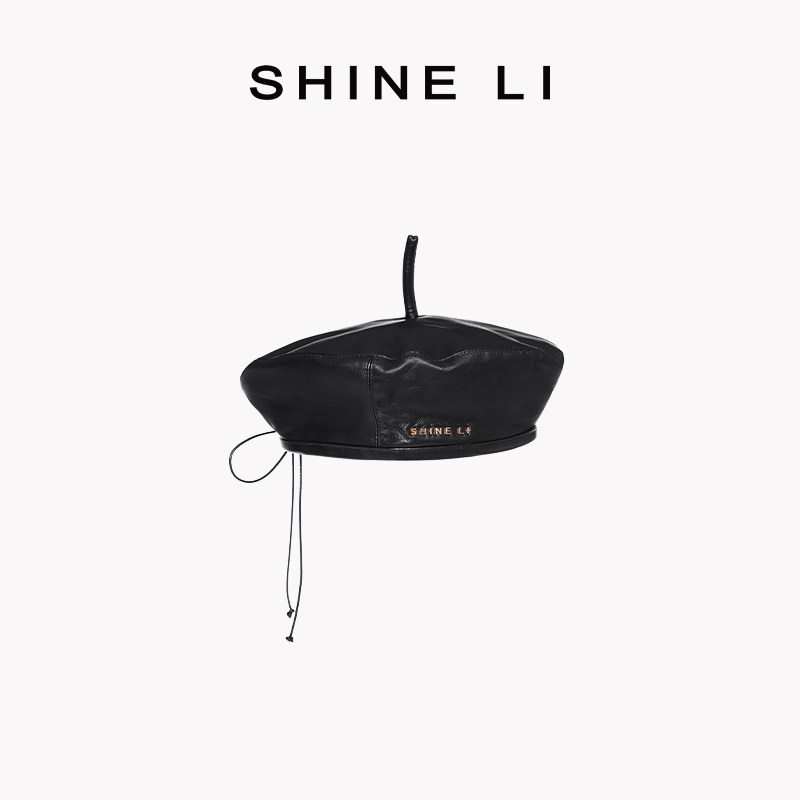 SHINE LI李姗皮贝雷帽明星同款_虎窝淘