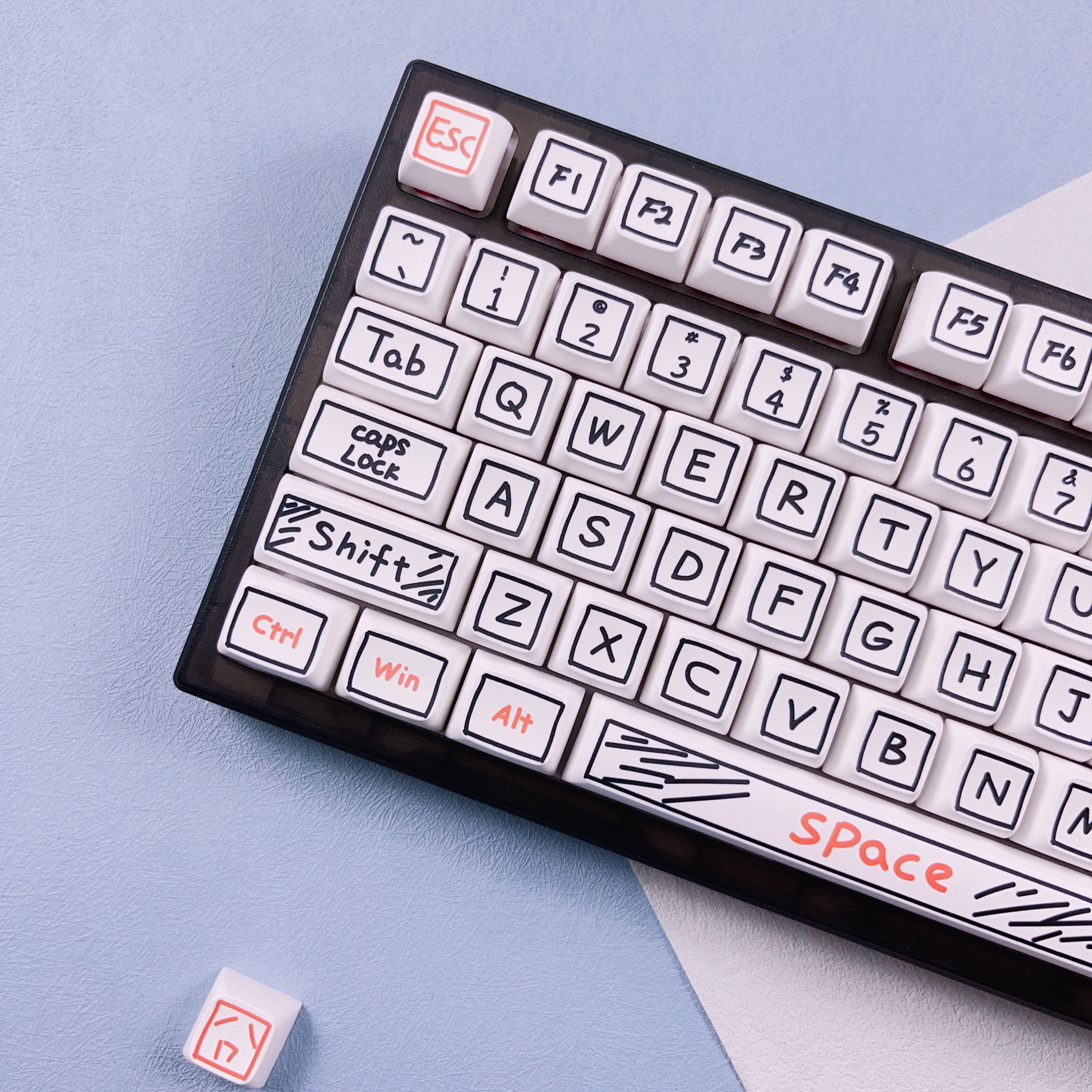 涂鸦主题个性Xda键帽白色PBT热升华适配68/980/87/108光头75_虎窝淘