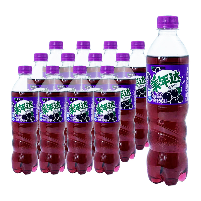 百事可乐出品美年达苹果橙味葡萄味整箱500ml*12瓶果味汽水饮料_虎窝淘