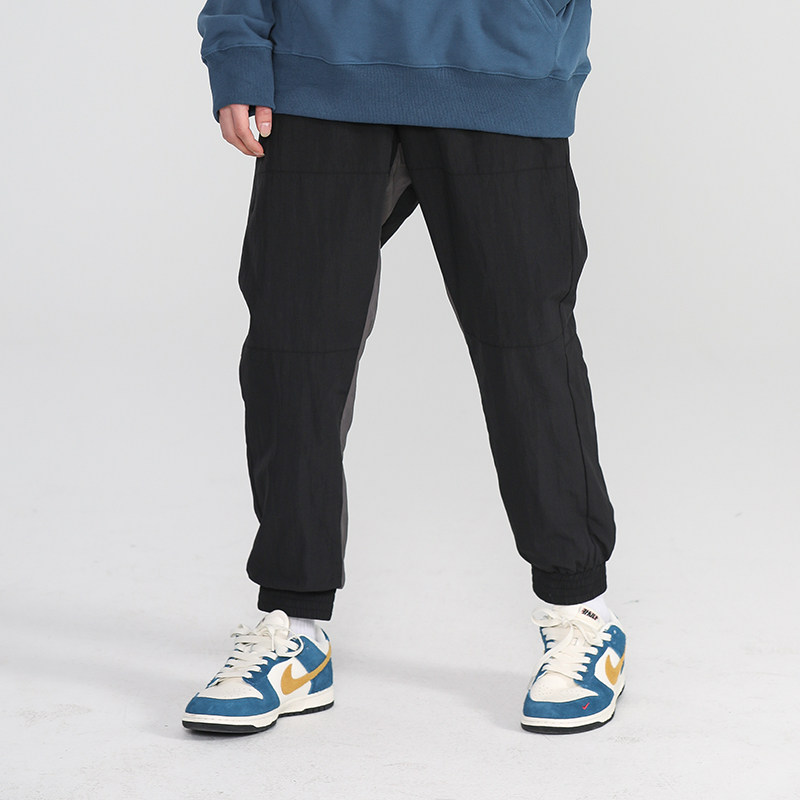 HeartBoon伯远同款双色拼接长裤宽松抽绳涤纶束脚裤男装潮牌HEBO_虎窝淘