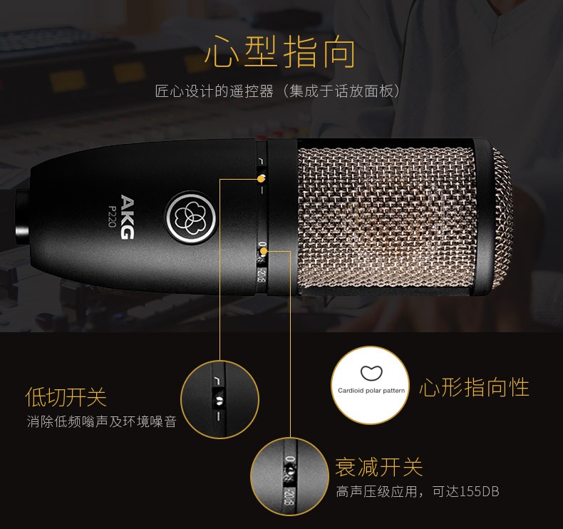 AKG/爱科技P120/220/C214/C414XLII多指向电容麦克风直播唱歌话筒_虎窝淘