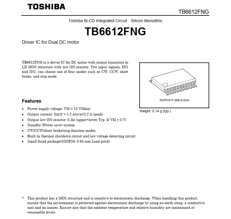 TB6612FNG芯片是内置热关断电路和低压检测电路，原装供应_虎窝淘