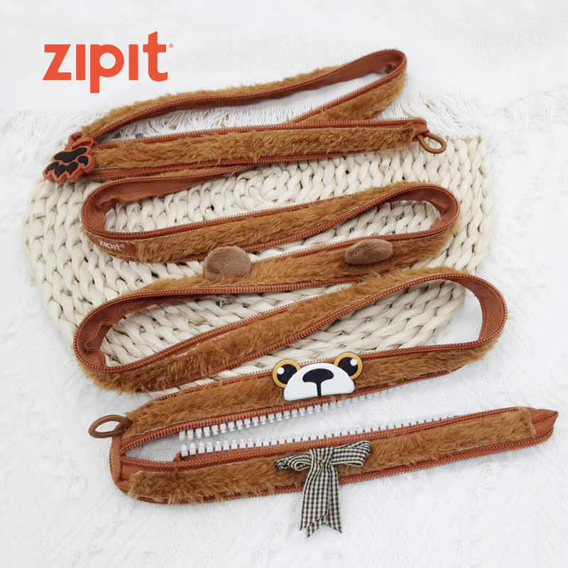 ZIPIT美拉德可可熊可爱蝴蝶结棕熊毛绒拉链笔袋文具收纳袋学生铅笔盒收纳袋一根拉链创意礼品_虎窝淘