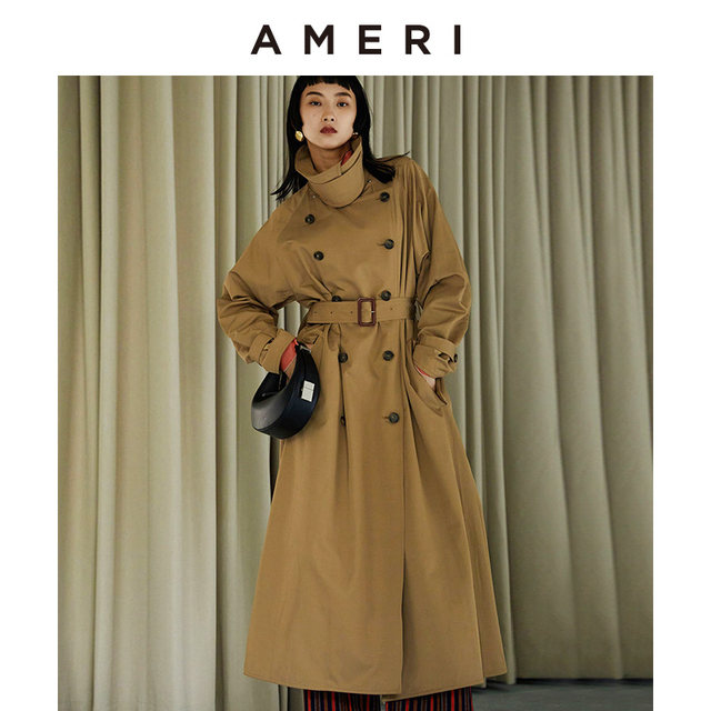 AMERI two-piece and take-off medium-length windbreaker rivet design retro long jacket 01220760010