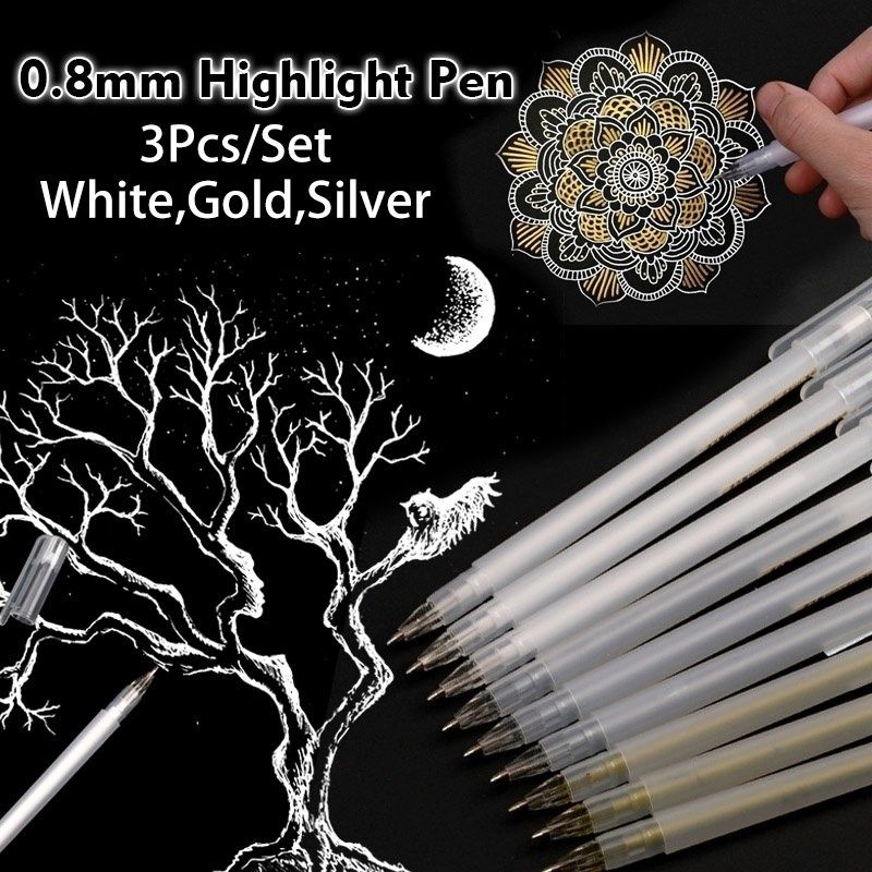 3Pcs Premium White Gel Pen Set 0.6mm Fine Tip Sketching Pens_虎窝淘
