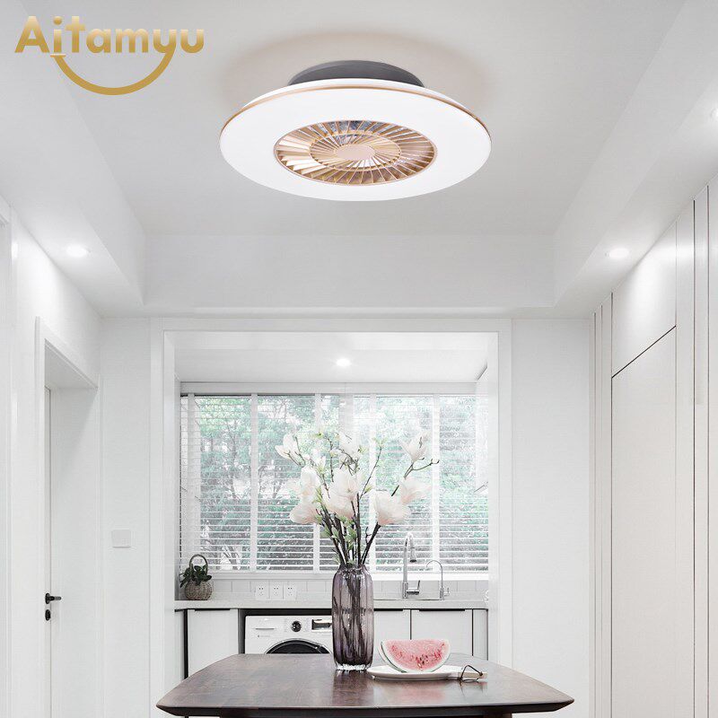 Modern Fashion Ceiling Fan With Light Round Invisible Fans_虎窝淘