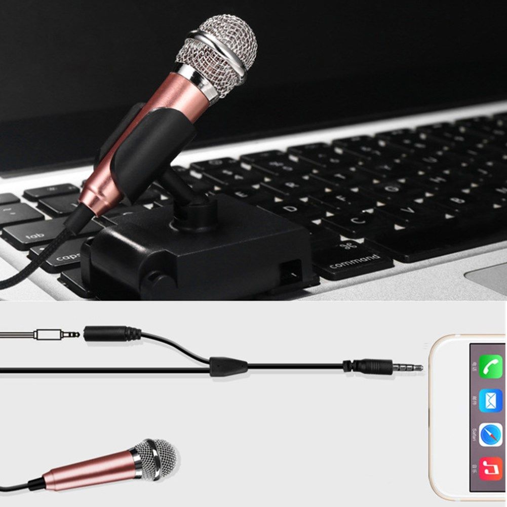 3.5mm Mini Condenser Microphone Phone Karaoke Mic with Stan_虎窝淘