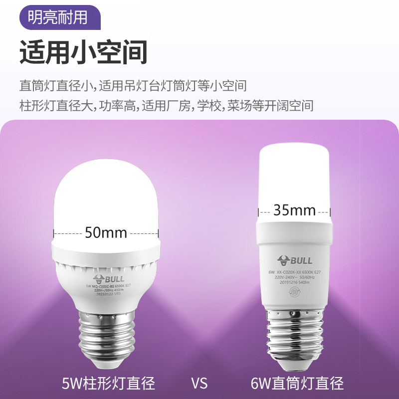 公牛led小灯泡E27大螺旋口直筒泡6W9.5W吊灯节能灯照明官方旗舰店_虎窝淘