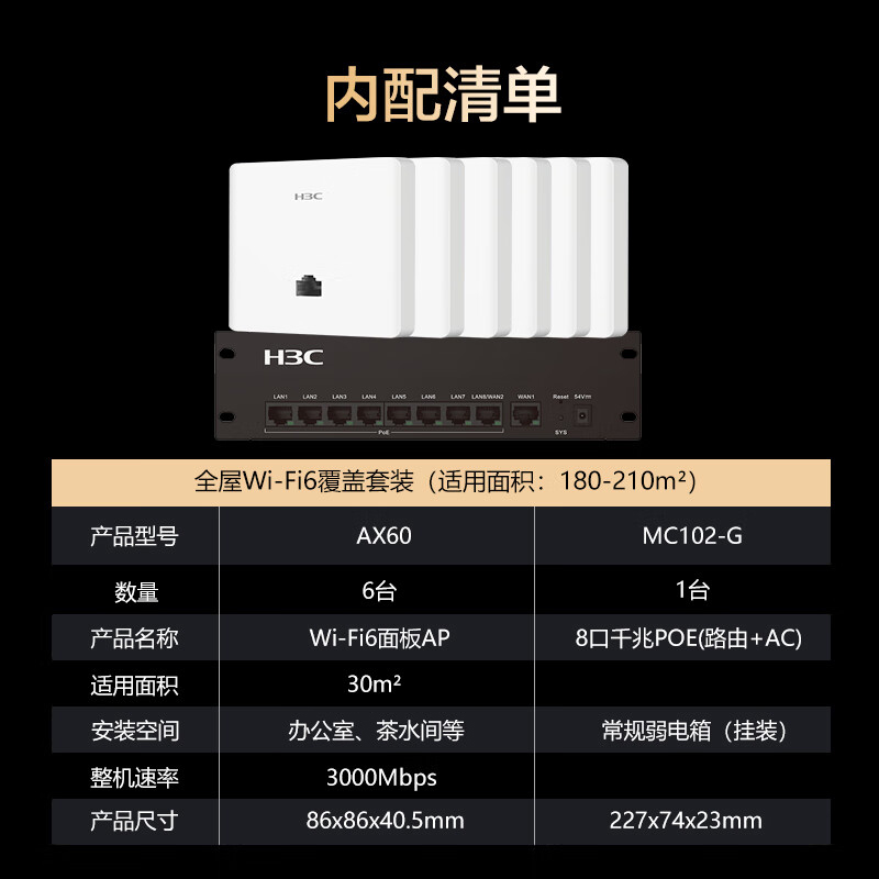 H3C新华三千兆AP路由器全屋套装覆盖吸顶无线ap面板千兆wifi6 86入墙3000M双频poe交换机AC双WAN口家用5G别墅_虎窝淘