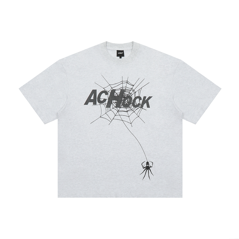 A chock美式街头风创意蛛网印花圆领短袖男女同款夏季潮牌T恤上衣_虎窝淘