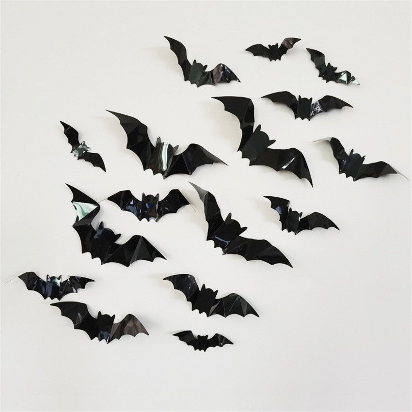 16pcs Halloween 3D black bat Wall Stickers Halloween party D_虎窝淘
