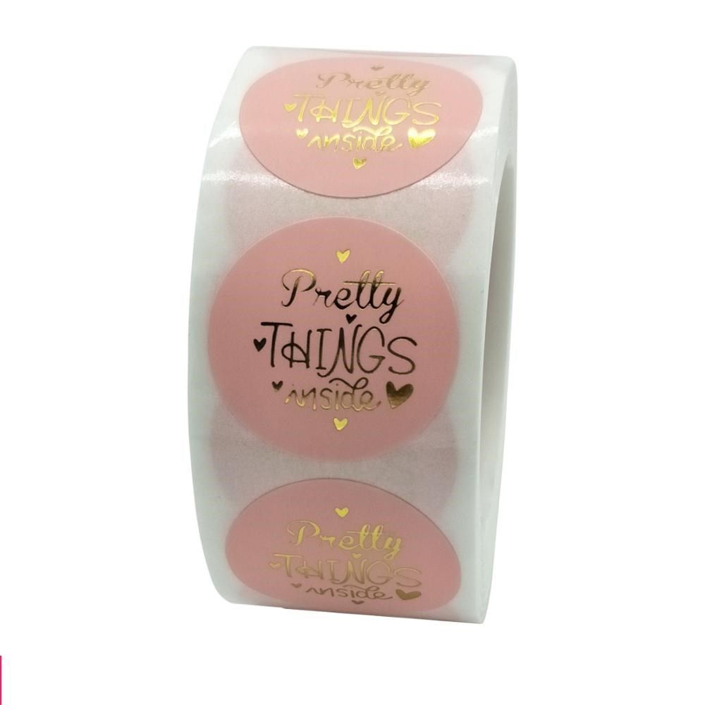 50-500pcs Pink Label Stickers Foil Thank You Stickers Taste_虎窝淘