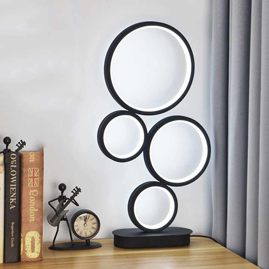 Modern 4 Circles LED Table Lamp Dimmable Bedroom Desk Lamp A_虎窝淘