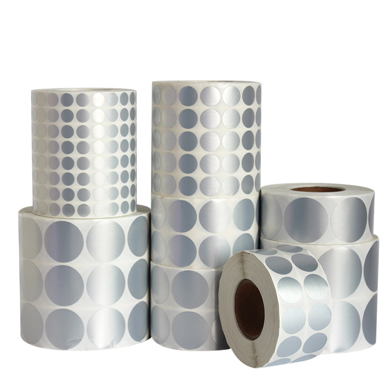 圆形亚银标签纸不干胶防水PET15 20 25 30 35 40 50 60 70 80 90 100MM哑银PET条码标签打印纸圆形银色贴纸_虎窝淘