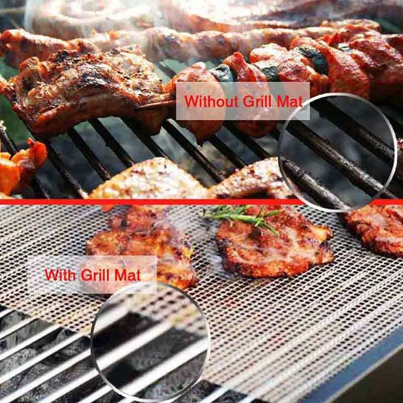 3Pcs Non-stick BBQ Grill Mesh Mat Grid Shape Barbecue Mat Te_虎窝淘