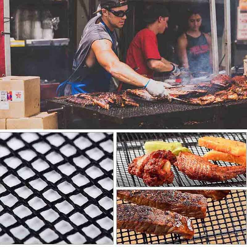 3Pcs Non-stick BBQ Grill Mesh Mat Grid Shape Barbecue Mat Te_虎窝淘