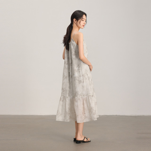 AIRIQI Summer New Slack Vacation Style Floral Printed Sling Long Dress ...