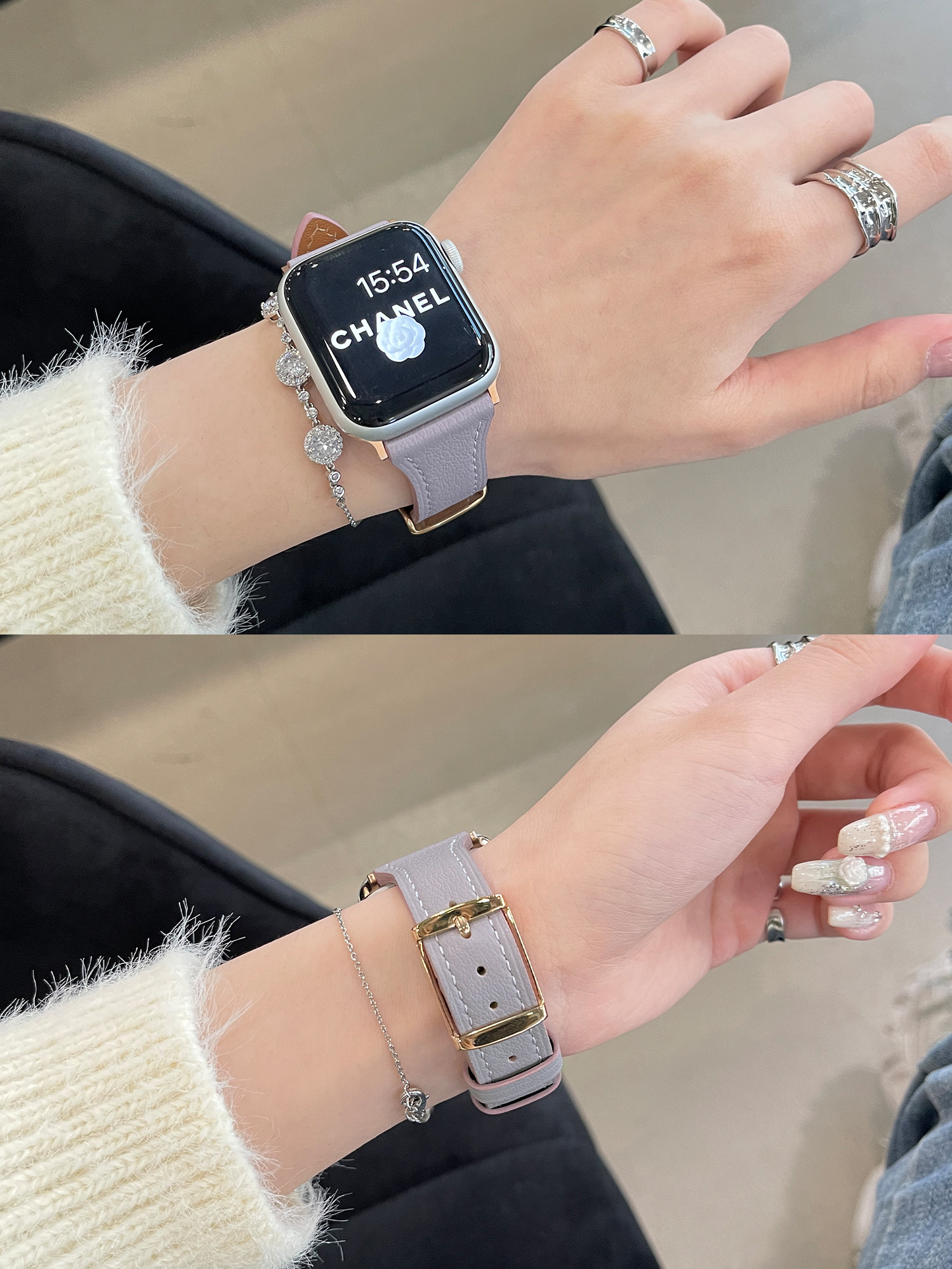 QALUO春夏新款小蛮腰方糖扣适用apple watchS8/S7代表带iwatch6/Ultra苹果手表se/543真皮表带41/45mm ...