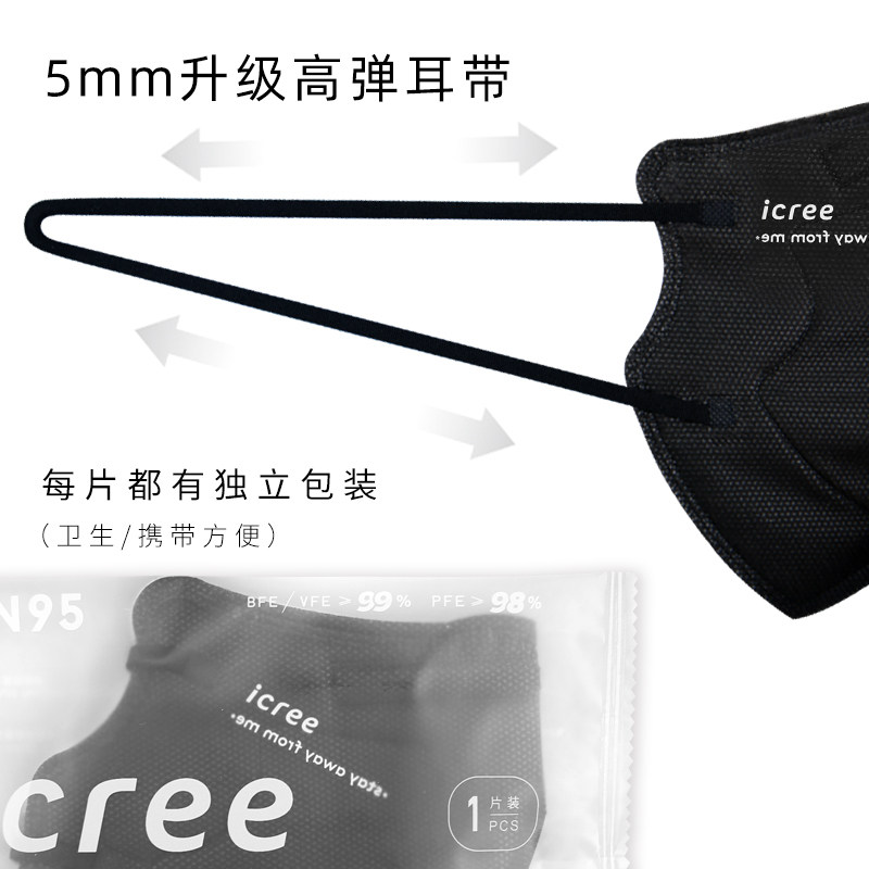 icree时尚黑白立体欧盟FFP2五层防护独立包装透气 KN95高颜值口罩_虎窝淘