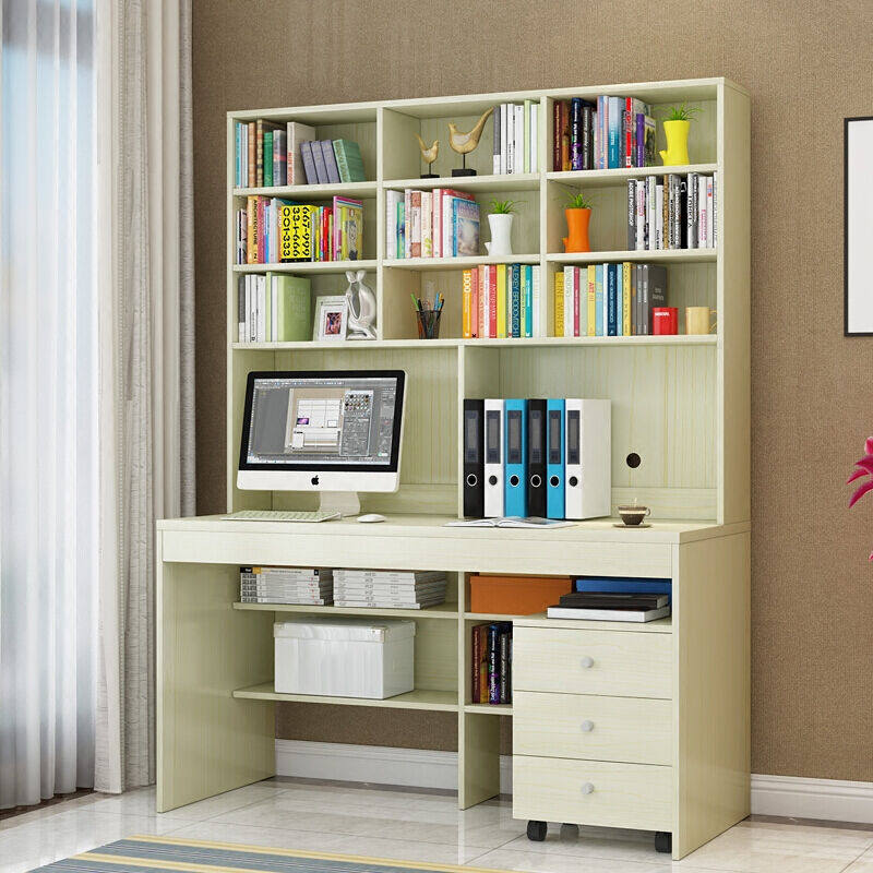 歆印双人电脑桌家用书桌书架组合带书柜一体台式桌简约写字台办公_虎窝淘