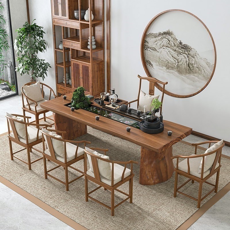 新中式养鱼现代简约茶几景观实木茶桌办公室流水循环茶几