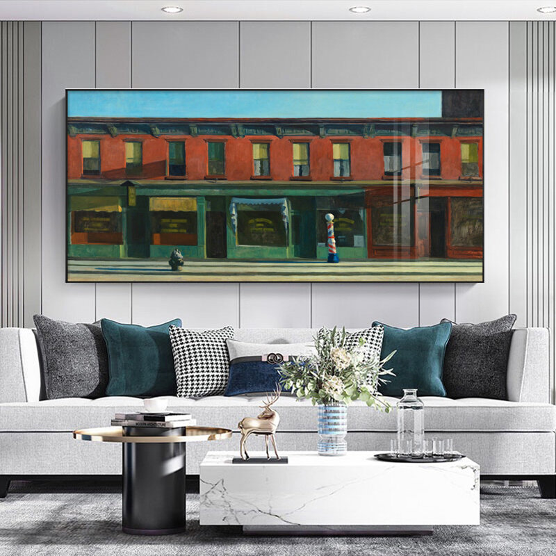 爱德华霍普夜鹰装饰画现代客厅夜游者油画咖啡馆大幅横版艺术挂画_虎窝淘