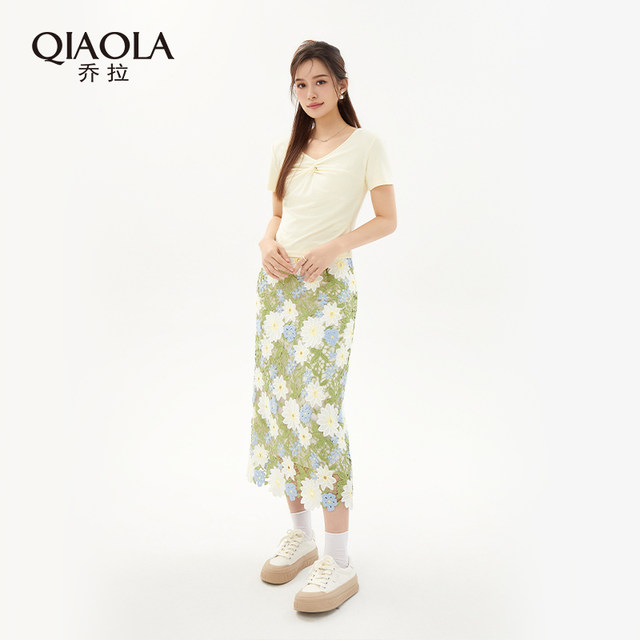 Jora design sense yellow Ningjie v-neck short-sleeved T-shirt top women ...