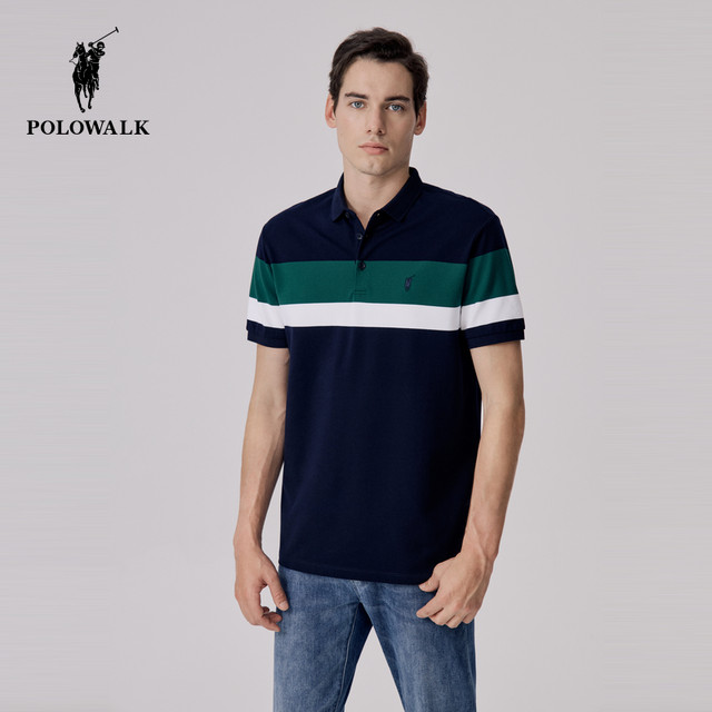 POLOWALK striped contrasting color POLO shirt spring and summer new top ...