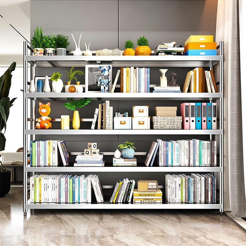 不锈钢书架落地可移动架子多层置物架工作室简约收纳展示架陈列架_虎窝淘