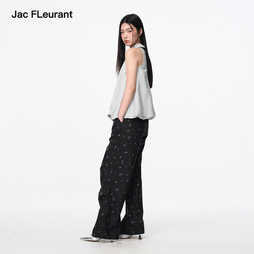 JAC FLEURANT 夏季新品条纹立体花朵无袖上衣女_虎窝淘