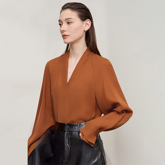 Amii2025 autumn new style elegant commuter style V-neck rattle sleeve ...