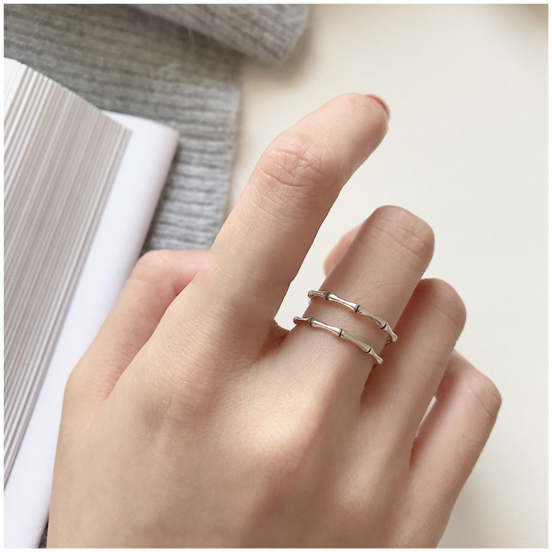 S925纯银复古双层竹节戒指女ins潮小众设计时尚镂空个性百搭指环_虎窝淘