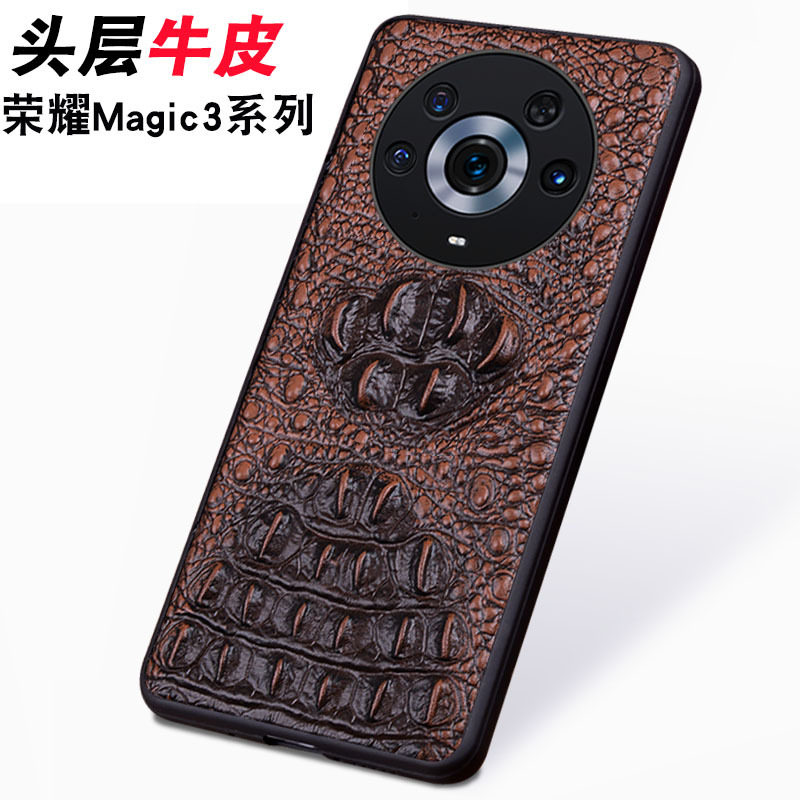 适用于荣耀Magic3真皮手机壳Magic3Pro保护套简约全包防摔保护壳头层牛皮商务轻奢皮套男女新款鳄鱼纹后盖_虎窝淘