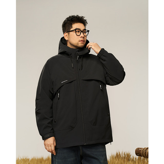 Black Jin Large Men's hooded worker jacket plus fertilizer increases ...