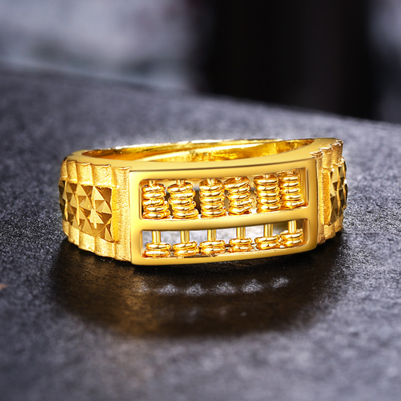 谁羽珠宝 3D硬金足金999黄金戒指男士算盘戒指聚财戒霸气R7016_虎窝淘