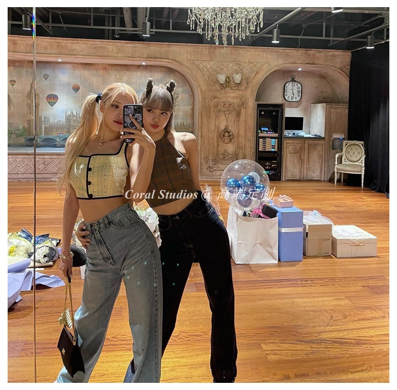 blackpink朴彩英rose和lisa同款牛仔裤闺蜜姐妹宽松直筒裤女春夏_虎窝淘