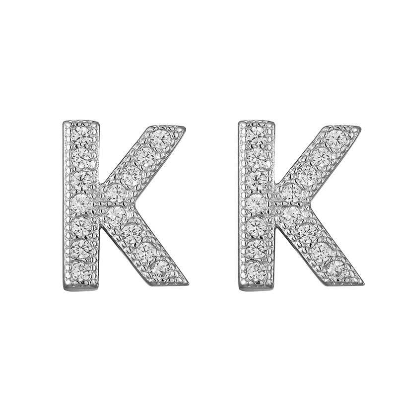 【潮WOO专属】KREAM S925纯银满钻K字母耳钉男女嘻哈同款_虎窝淘