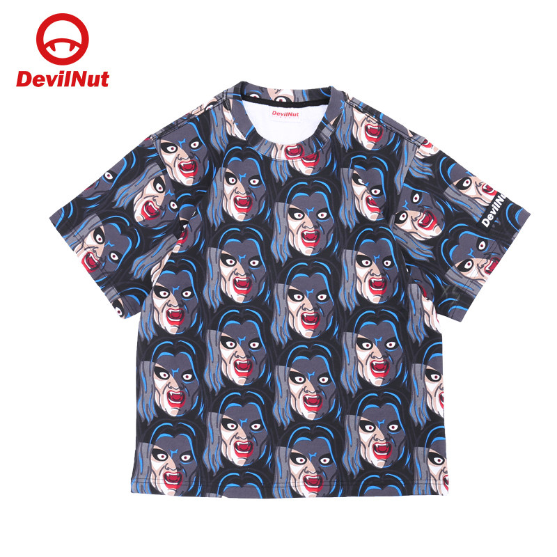 DEVIL NUT恶魔潮牌春夏新款男女情侣宽松短袖T恤黑色安息日 STY_虎窝淘